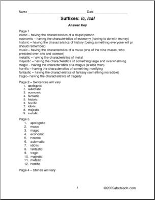 Rules and Practice: Suffixes - IC, ICAL | Abcteach