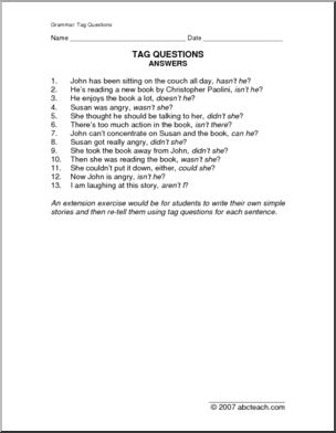 Rules and Practice: Tag Questions (ESL) | Abcteach