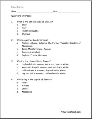 Comprehension: Greece (primary/elementary) – Abcteach