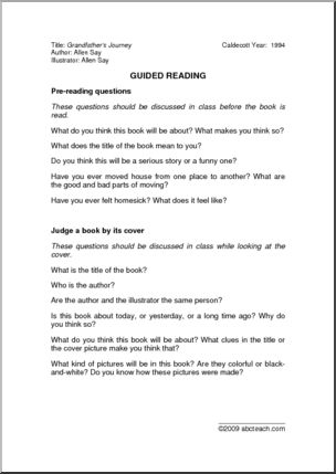 Grandfather's Journey (primary) Guided Reading I abcteach.com