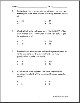 Word Problems: Halloween theme (primary) – Abcteach