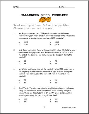 Word Problems: Halloween theme (elem) – Abcteach