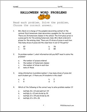 Word Problems: Halloween theme (elem) – Abcteach