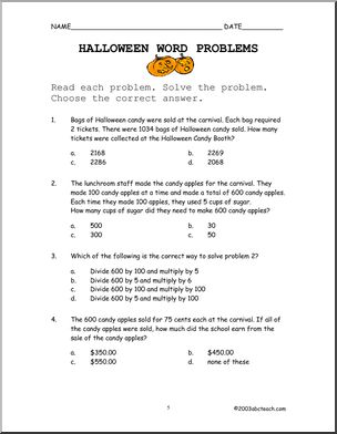 Word Problems: Halloween theme (elem) – Abcteach