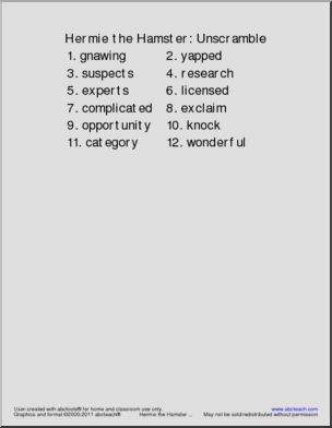 Jigsaw Jones; The Case of Hermie Word Unscramble (elem) Book I abcteach.com