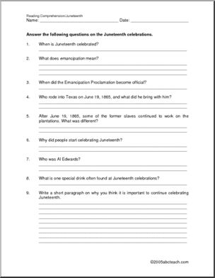 Comprehension: Juneteenth (upper elementary) | Abcteach