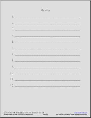 Months Set (HWT Manuscript) Spelling Unit I abcteach.com