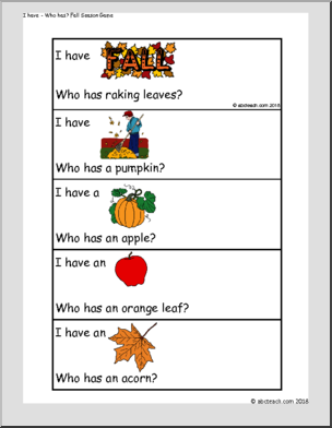 "I Have, Who Has" Fall Game, Fall Themed Games, Printable Fall Games