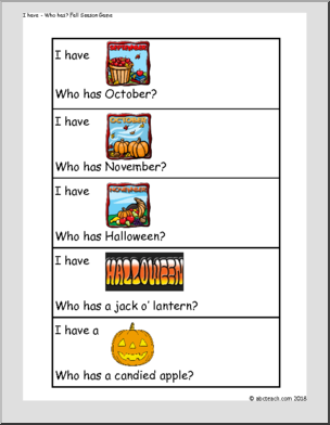 "I Have, Who Has" Fall Game, Fall Themed Games, Printable Fall Games