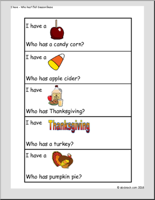 "I Have, Who Has" Fall Game, Fall Themed Games, Printable Fall Games