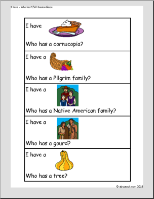 "I Have, Who Has" Fall Game, Fall Themed Games, Printable Fall Games