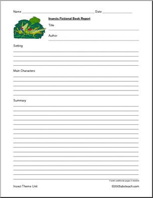 Book Report Form: Insects – Abcteach