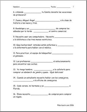 Spanish: Spanish 1 Ã± PrÂ·ctica de “Ir”. (secundaria). – Abcteach