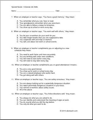 Special Needs: Recognizing Universal Job Skills: Study Guide 1 ...