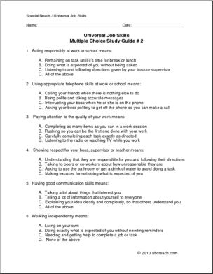 Special Needs: Understanding Job Skills: (secondary/adult) | Abcteach