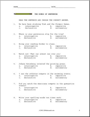 Sentence Types (elem/upper elem/middle) Rules and Practice – Abcteach