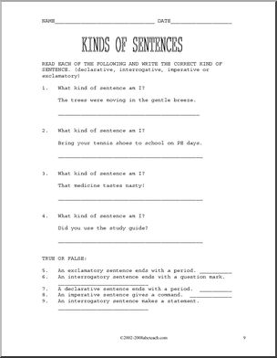Sentence Types (elem/upper elem/middle) Rules and Practice – Abcteach