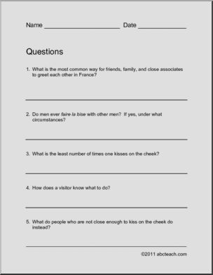French: Culture: “Faire la bise”Ã³in English – Abcteach