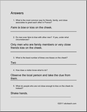 French: Culture: “Faire la bise”Ã³in English – Abcteach
