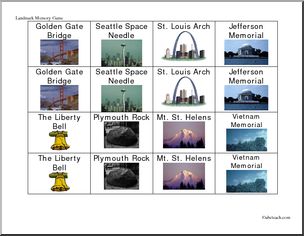 Memory Game: Landmarks | Abcteach
