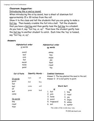 Phonics: Vowel Combinations oi-oy Activities (primary) | Abcteach