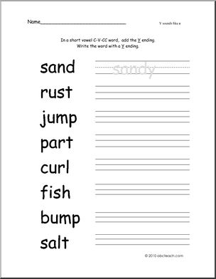 “Y” Ending Words (primary/elem) Phonics – Abcteach