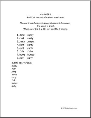 “Y” Ending Words (primary/elem) Phonics – Abcteach