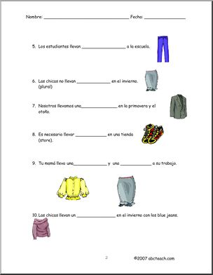 Spanish: La Ropa – IntroducciÃ›n y prÂ·ctica (secundaria) – Abcteach