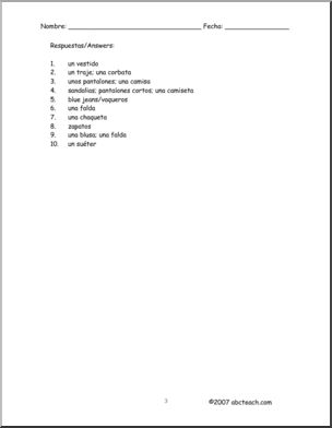 Spanish: La Ropa – IntroducciÃ›n y prÂ·ctica (secundaria) – Abcteach