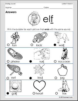 Ending Consonant Sounds: Match – Letter F – Abcteach