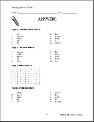 Level 1, Unit 1 (primary) High Frequency Spelling I abcteach.com