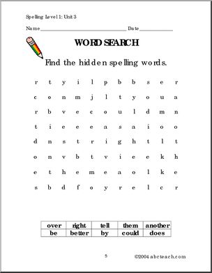 Level 1, Unit 3 High Frequency Spelling – Abcteach