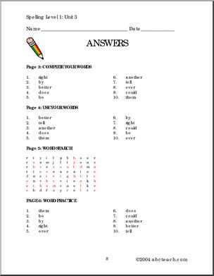 Level 1, Unit 3 High Frequency Spelling – Abcteach