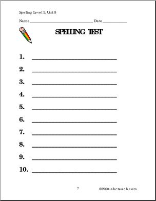 Level 1, Unit 5 High Frequency Spelling – Abcteach