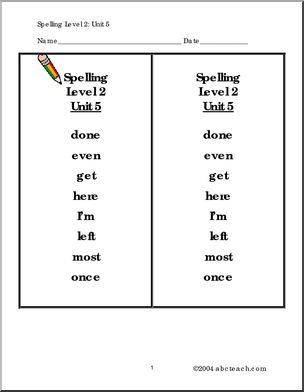 Level 2, unit 5 High Frequency Spelling – Abcteach