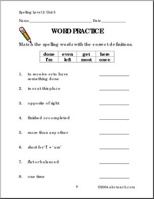Level 2, unit 5 High Frequency Spelling – Abcteach
