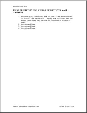 Worksheet: Decoding the Table of Contents (upper elem) | Abcteach