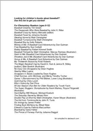 Book List: Baseball Books – Abcteach