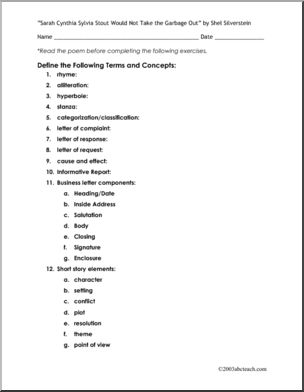 Sarah Cynthia Sylvia Stout Would Not Take the Garbage Out (upper elem ...