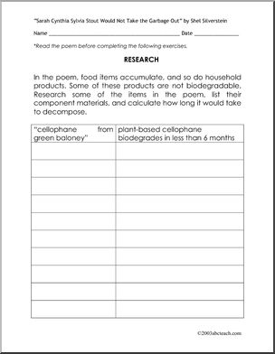 Sarah Cynthia Sylvia Stout Would Not Take the Garbage Out (upper elem ...