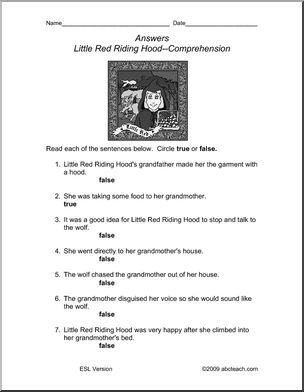 Reading Comprehension: "Little Red Riding Hood" (ESL) | Abcteach