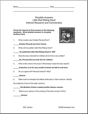 Internet Activity: Research Charles Perrault's "Little Red Riding Hood ...