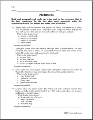 Worksheets: Predicting Outcomes (elem/upper elem) | Abcteach