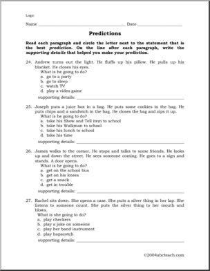 Worksheets: Predicting Outcomes (elem/upper elem) | Abcteach