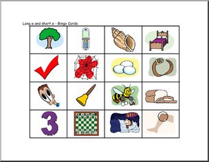 Long and Short E Vowel Sounds (color) Bingo Cards I abcteach.com