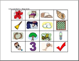 Long and Short E Vowel Sounds (color) Bingo Cards I abcteach.com