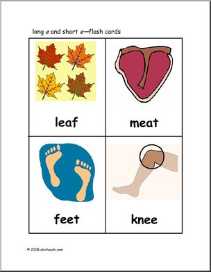Long and Short E Vowel Sounds (color) Flashcards – Abcteach