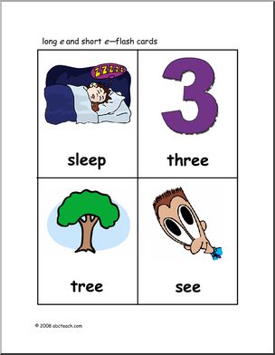 Long and Short E Vowel Sounds (color) Flashcards – Abcteach