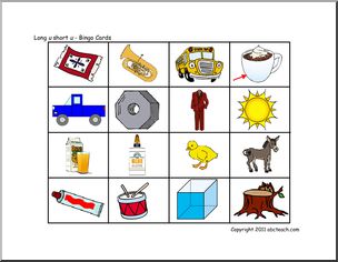 Long and Short U Vowel Sounds (color) Bingo Cards I abcteach.com