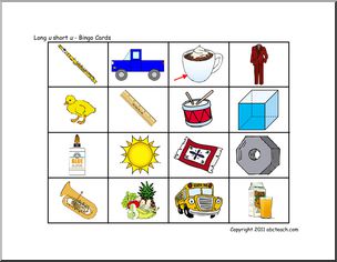 Long and Short U Vowel Sounds (color) Bingo Cards I abcteach.com